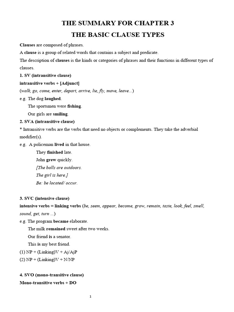 CHAPTER 3_ THE BASIC CLAUSE TYPES | PDF | Clause | Verb