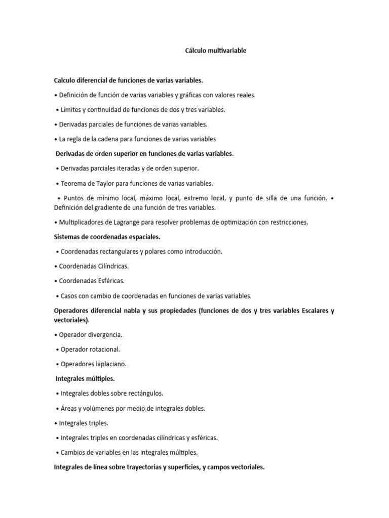 C Lculo Multivariable-Programa | PDF | Cálculo multivariable | Integral