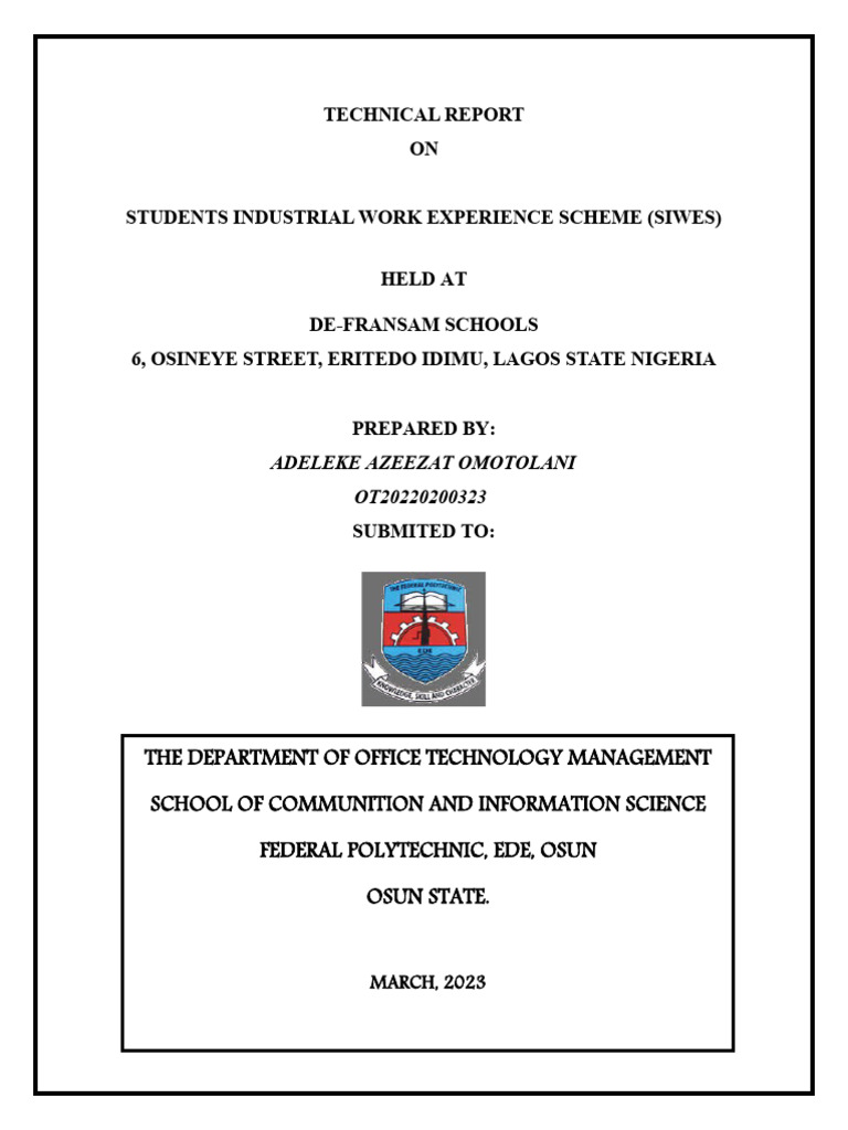 Adeleke Azeezat Front Page | PDF