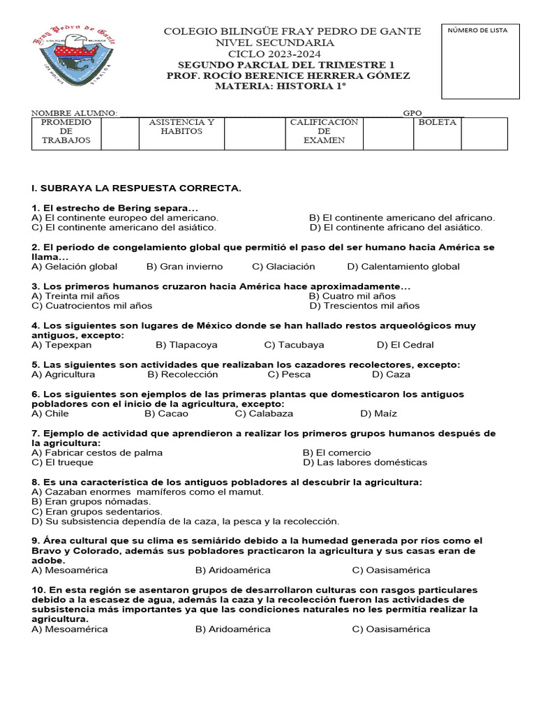 1º HISTORIA 2DO PARCIAL, TRIMESTRE 1 | PDF