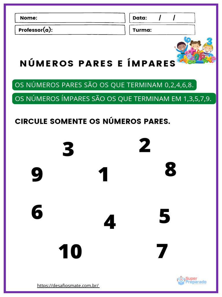 24.atividade Com Números Pares e Ímpares | PDF | Ensino | Aprendizado