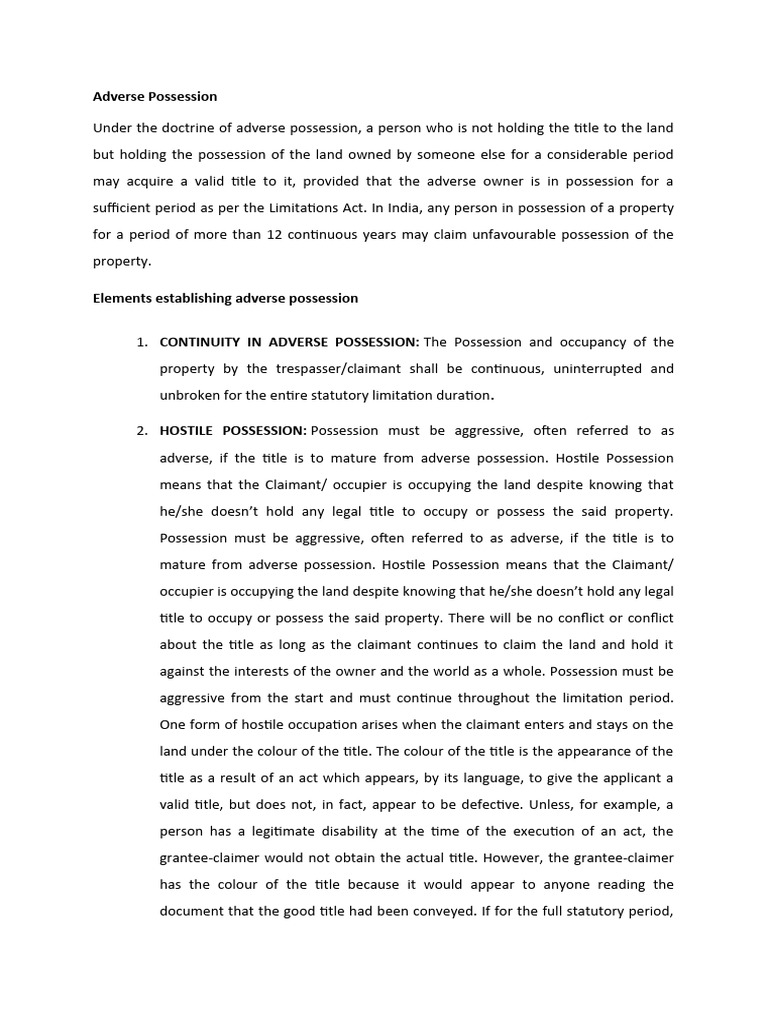 Adverse Possession | PDF | Adverse Possession | Private Law