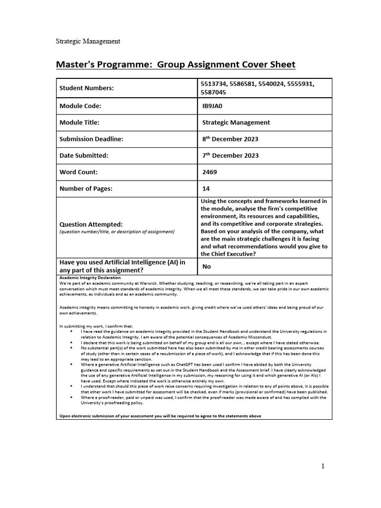 STRATEGIC MANAGEMENT Assignment | PDF | Strategic Management | Retail STRATEGIC MANAGEMENT Assignment | PDF | Strategic Management | Retail