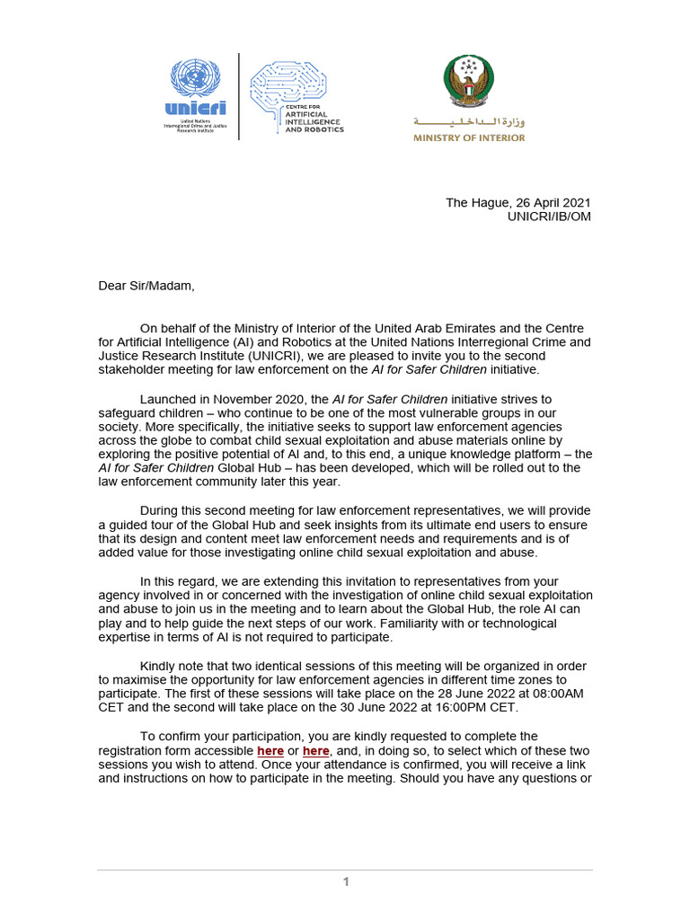 AI For Safer Children - Second Stakeholder Meeting Invitation | PDF ...