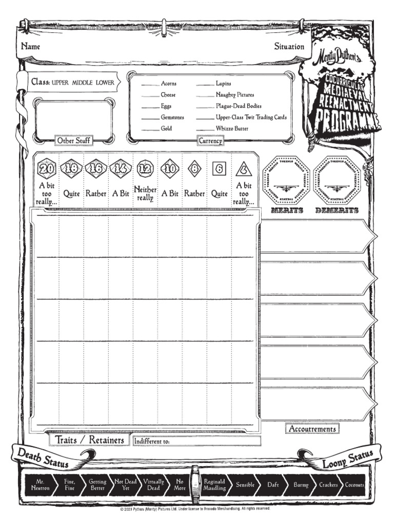Monty Python Character Sheet 1color | PDF