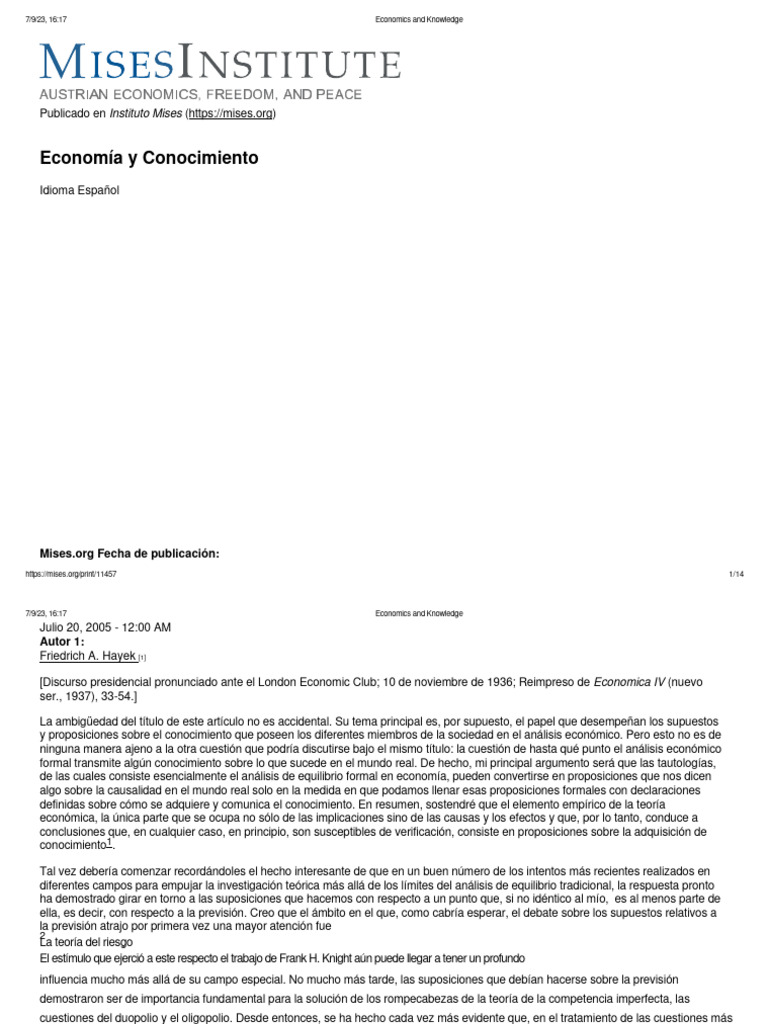 Economía y Conocimiento: Análisis Clave | PDF | Conocimiento | Pensamiento