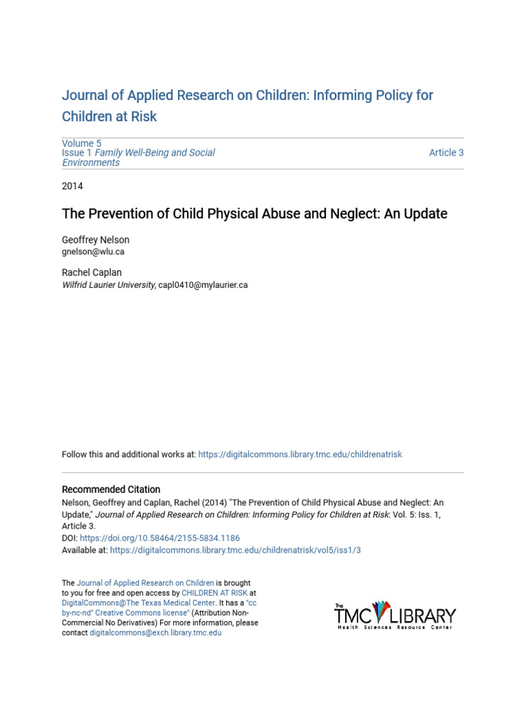 The Prevention of Child Physical Abuse and Neglect | PDF | Child Abuse ...