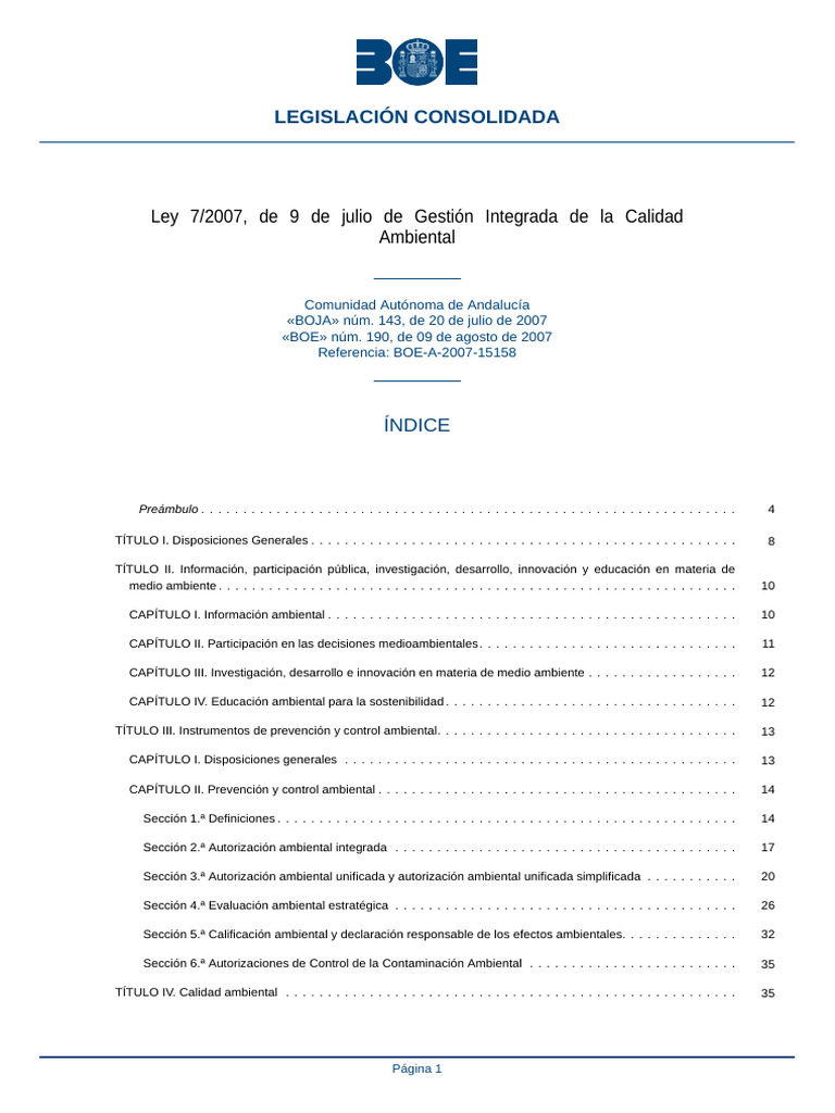 BOE-A-2007-15158-consolidado (GICA 2024) | PDF | Sustentabilidad | Desarrollo sostenible