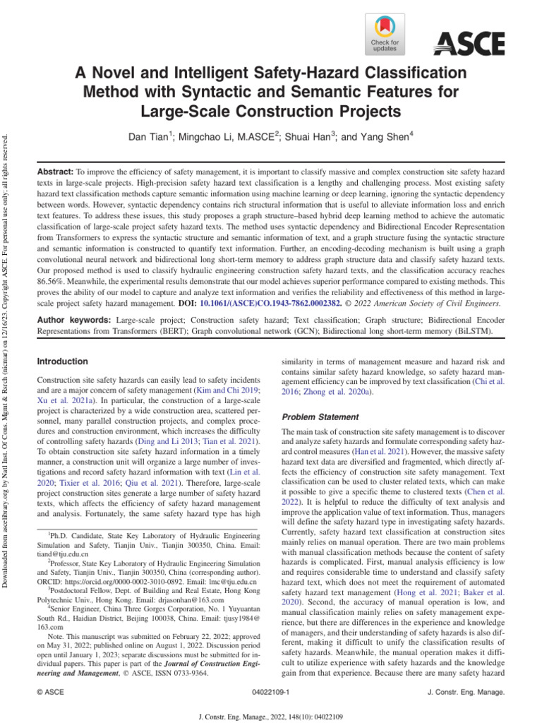 Tian Et Al 2022 A Novel and Intelligent Safety Hazard Classification Method With Syntactic and ...