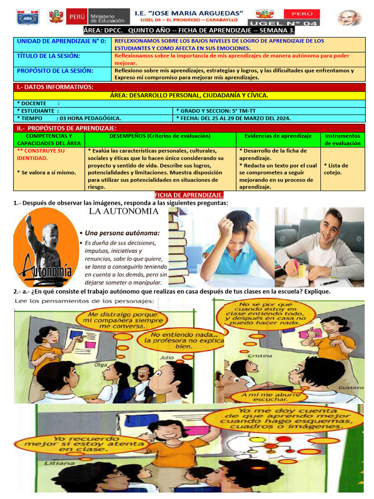 Ficha de Aprendizaje - 5to Año - DPCC - Unid 0 - Sem 3 - I Trim ... Ficha de Aprendizaje - 5to Año - DPCC - Unid 0 - Sem 3 - I Trim ...
