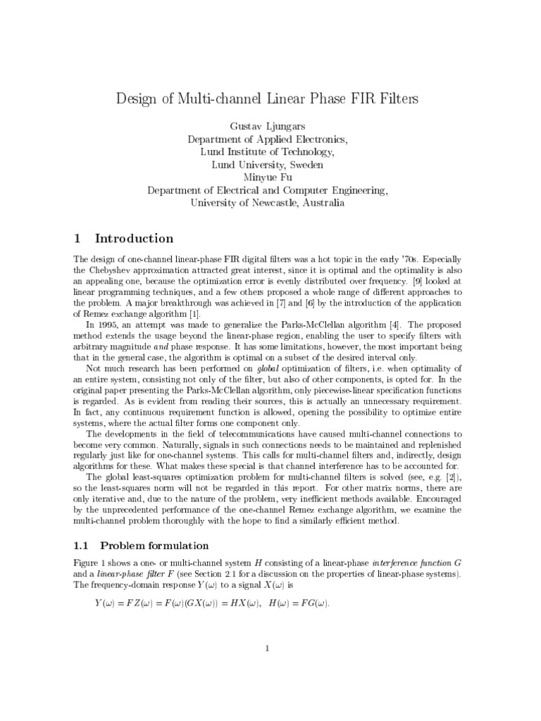 Design of Multi Channel Linear Phase FIR | PDF | Algorithms | Telecommunications Engineering