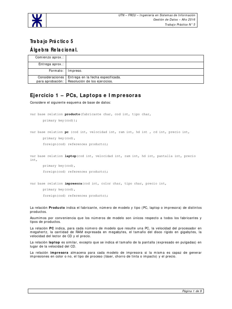 UTN-FRCU_Gestion_de_datos_TP5_2016 | PDF | Ordenador portátil | Disco compacto