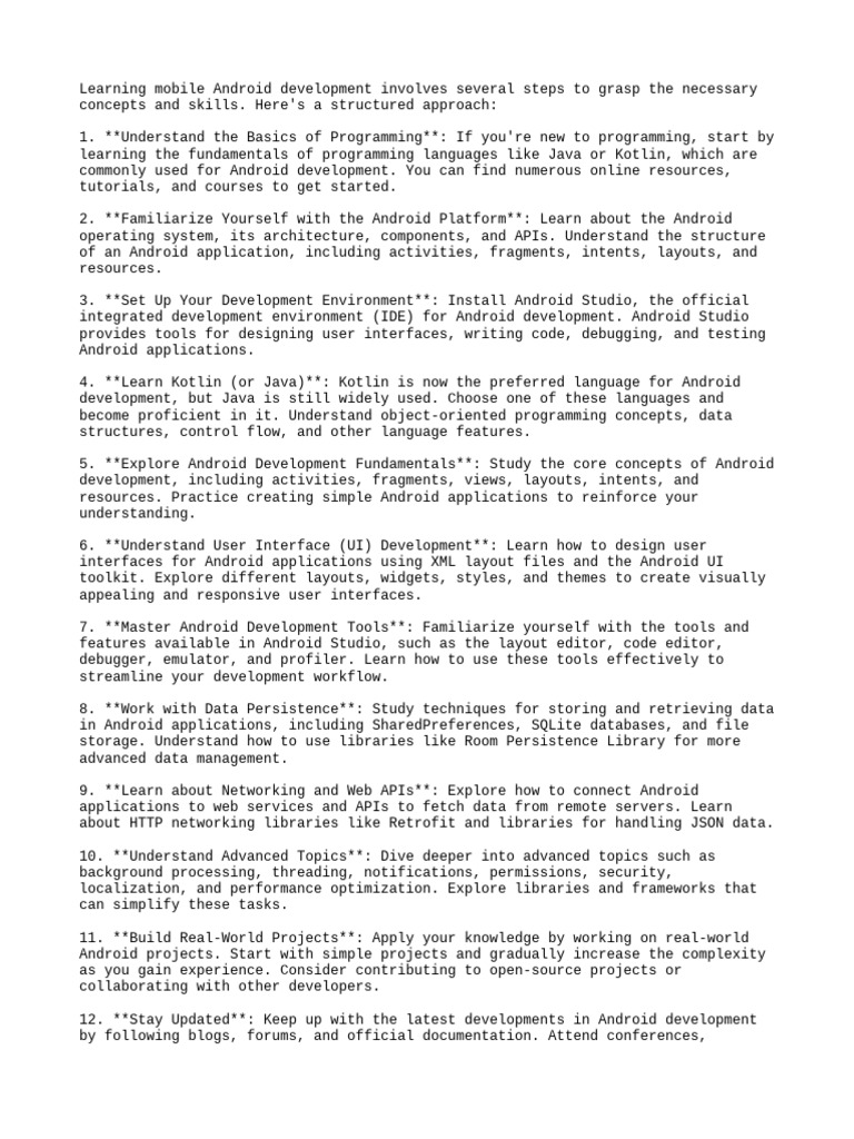 Steps To Learn Mobile Android Development | PDF | Android (Operating System) | Computer Programming