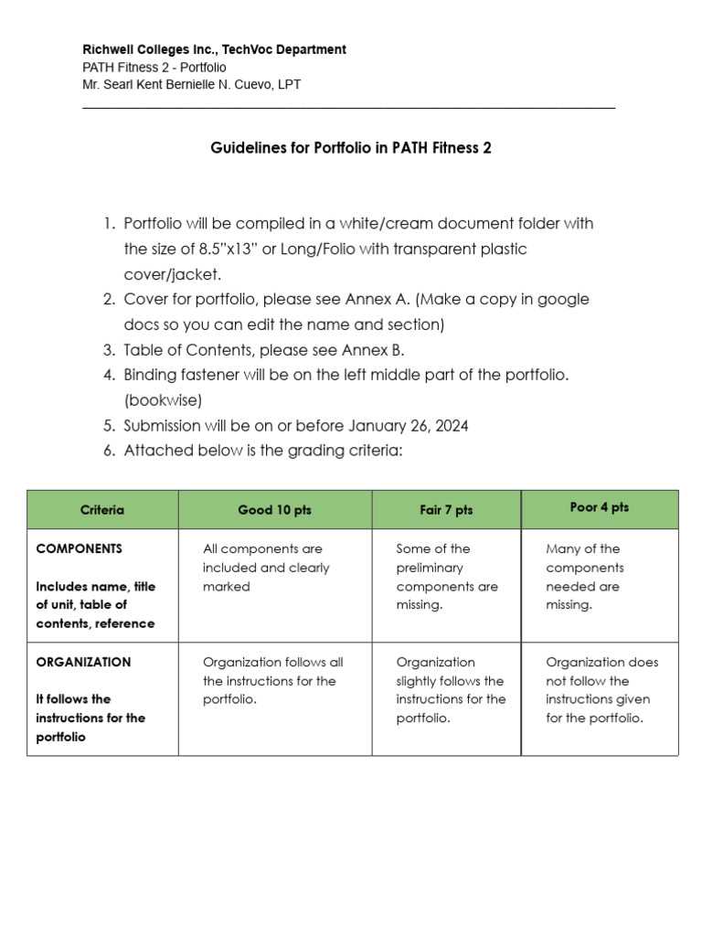 PATH Fit 2 Guidelines For Portfolio | PDF | Written Communication