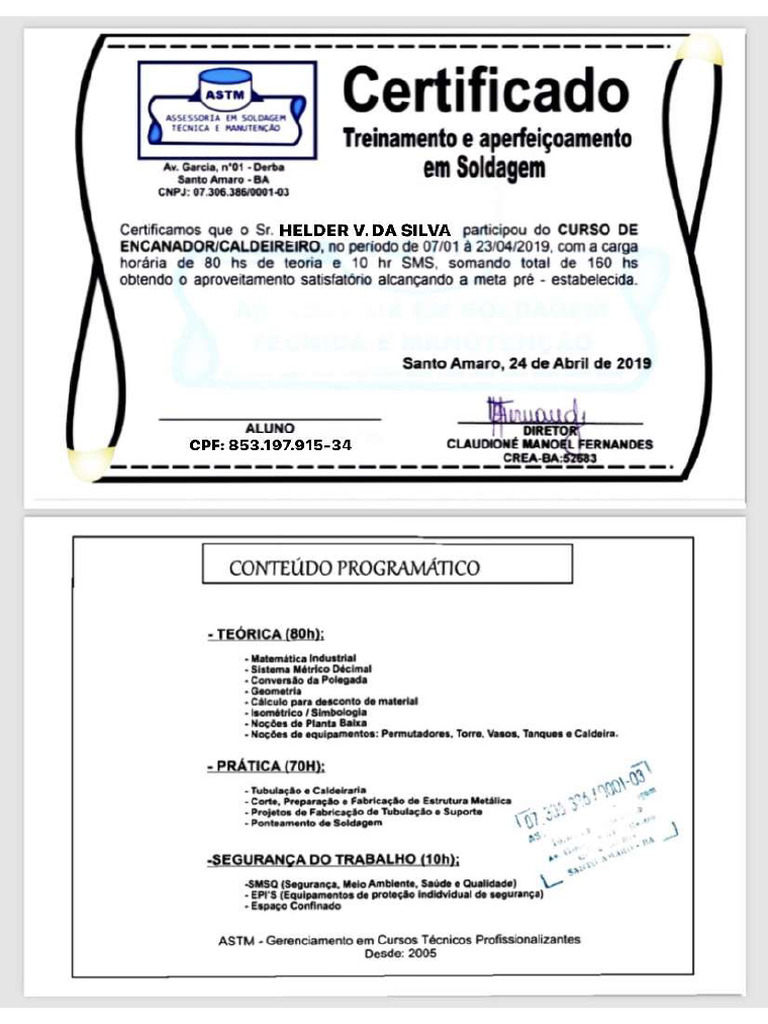 Certificado de Caldeiraria | PDF
