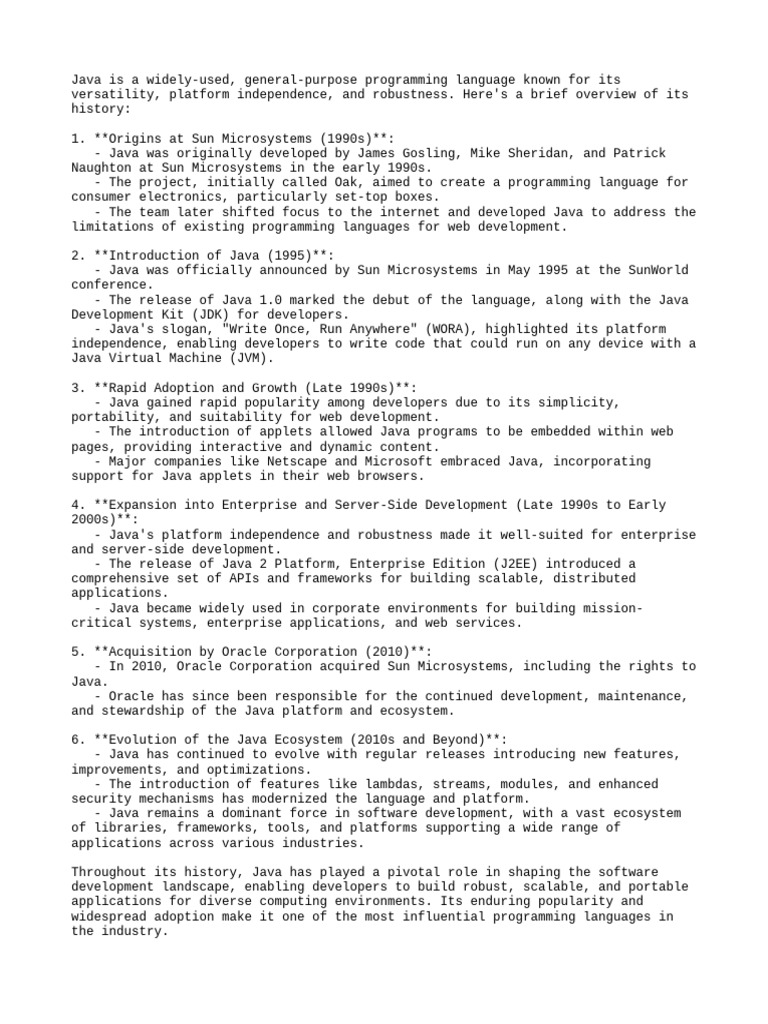 History of JAVA | PDF | Java (Programming Language) | Software Industry