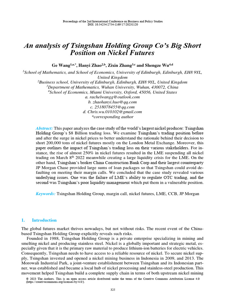Tsingshan's Nickel Futures Crisis Analysis | PDF | Futures Contract ...