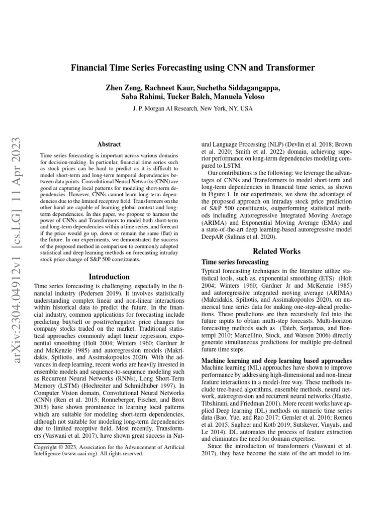 Financial Time Series Forecasting Using Cnn And Transformer Pdf Autoregressive Integrated