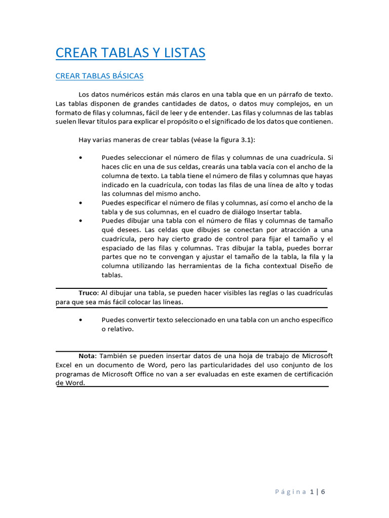 3.1. Crear Tablas | PDF | Microsoft Word | Microsoft Excel