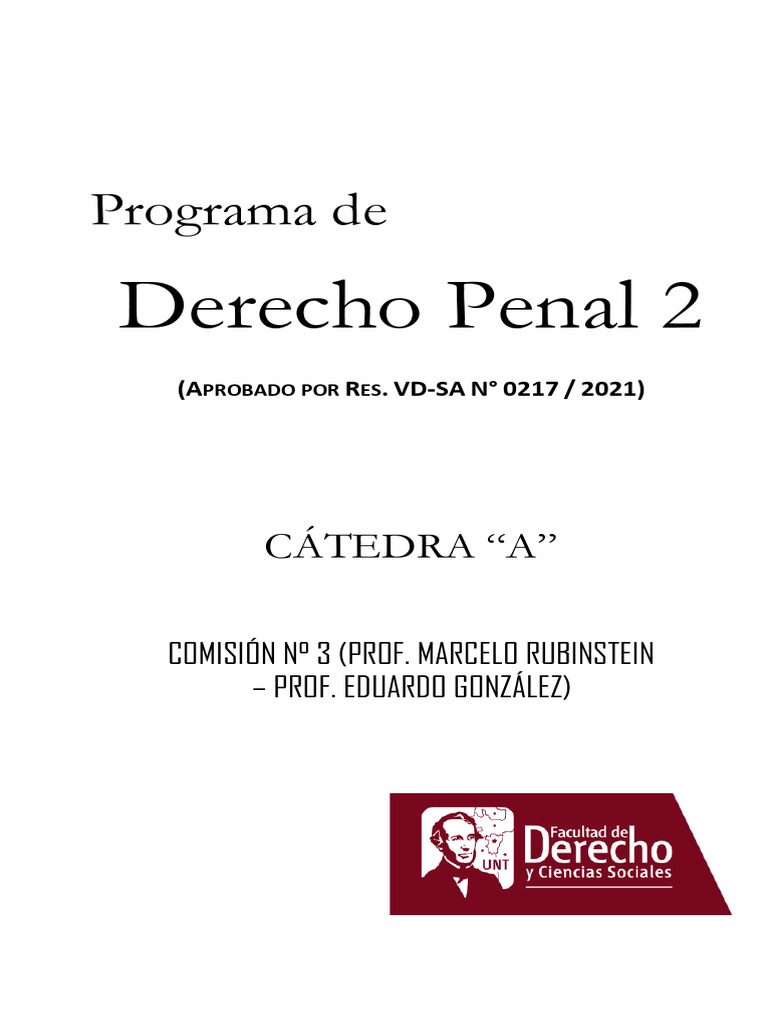 Programa de Derecho Penal 2 - Cátedra A (2022) | PDF | Homicidio | Violación