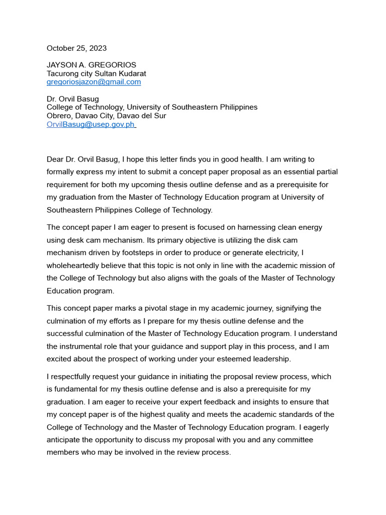 Letter of Intent To Conduct Concep Paper Proposal | PDF