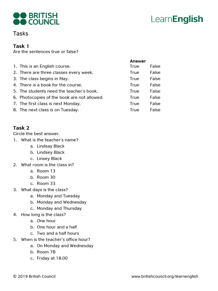 The First English Class | PDF