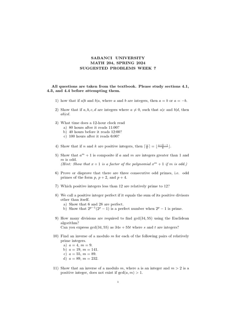 Math 204 Week 7 Problem Set | PDF | Science & Mathematics | Computers