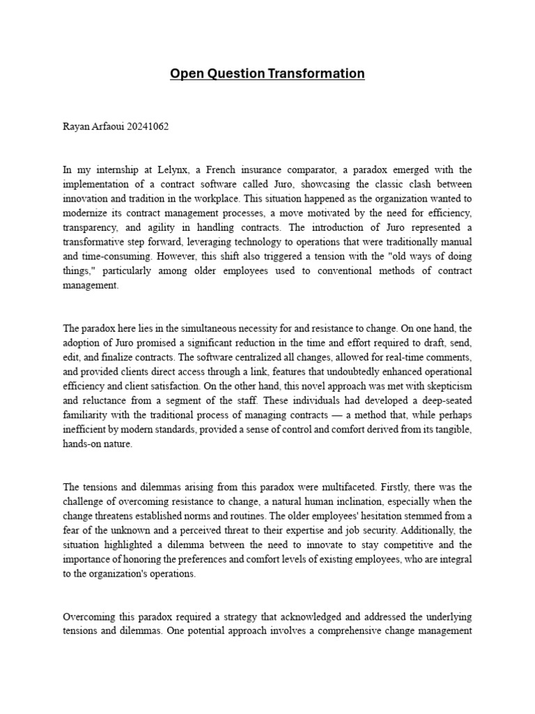 Open Question Transformation - Rayan Arfaoui | PDF | Change Management ...