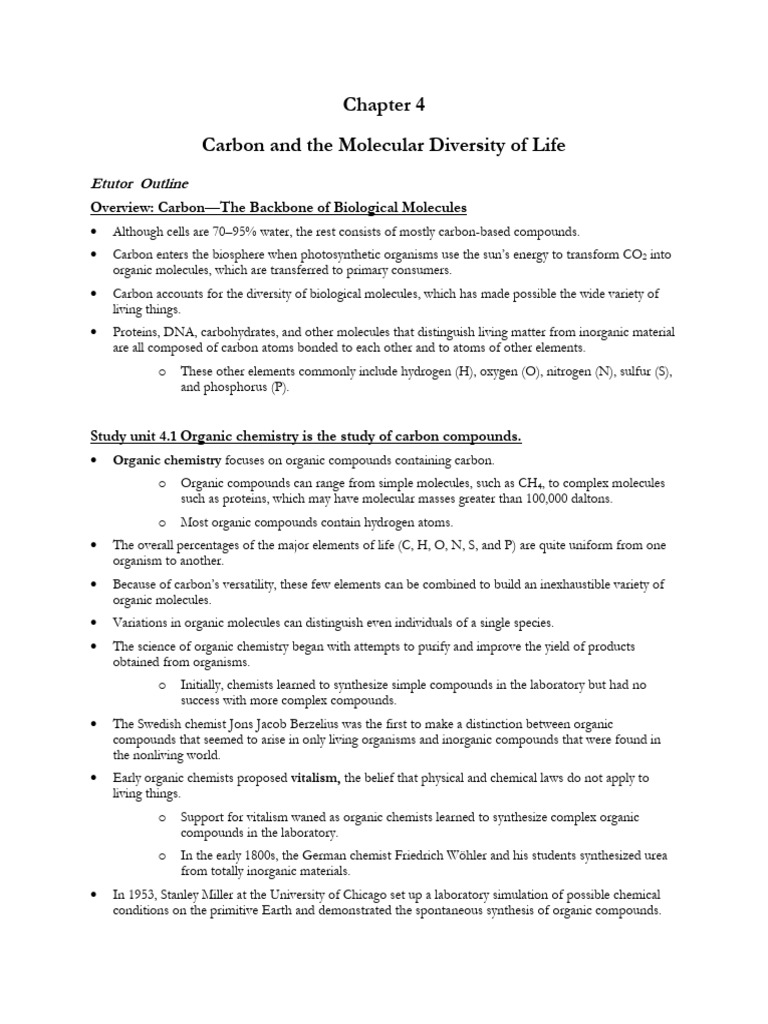 Carbon's Role in Biological Diversity | PDF | Organic Compounds | Molecules