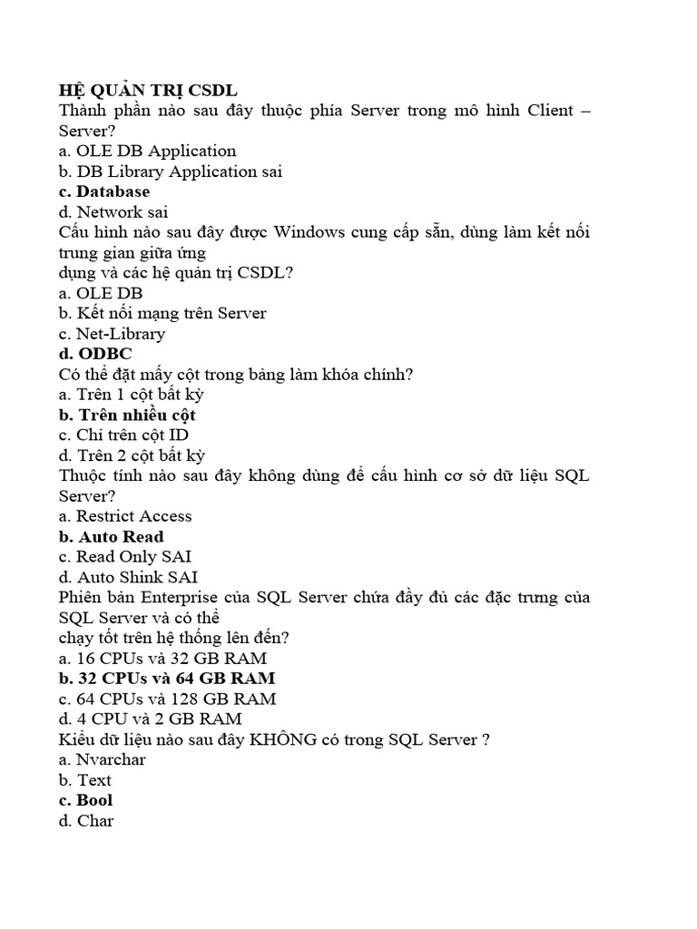 HỆ QUẢN TRỊ CSDL | PDF