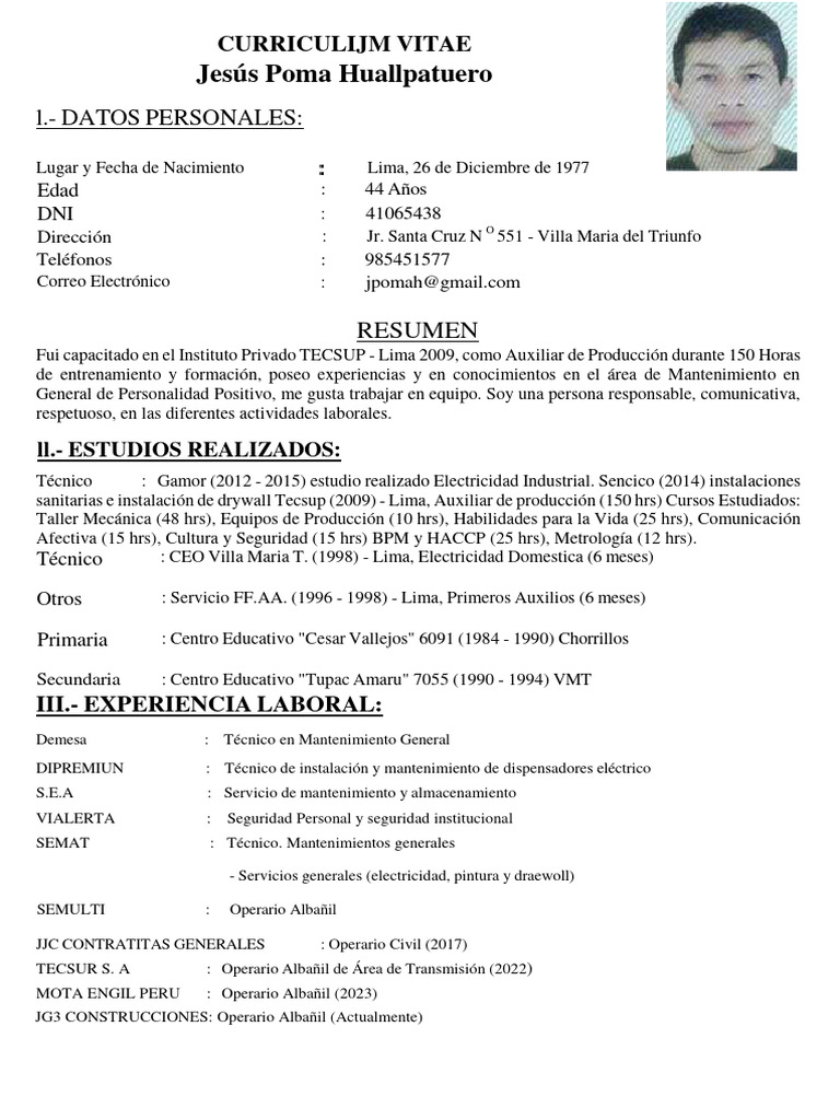 Cv. Jesus Poma 2024 | PDF | Lima