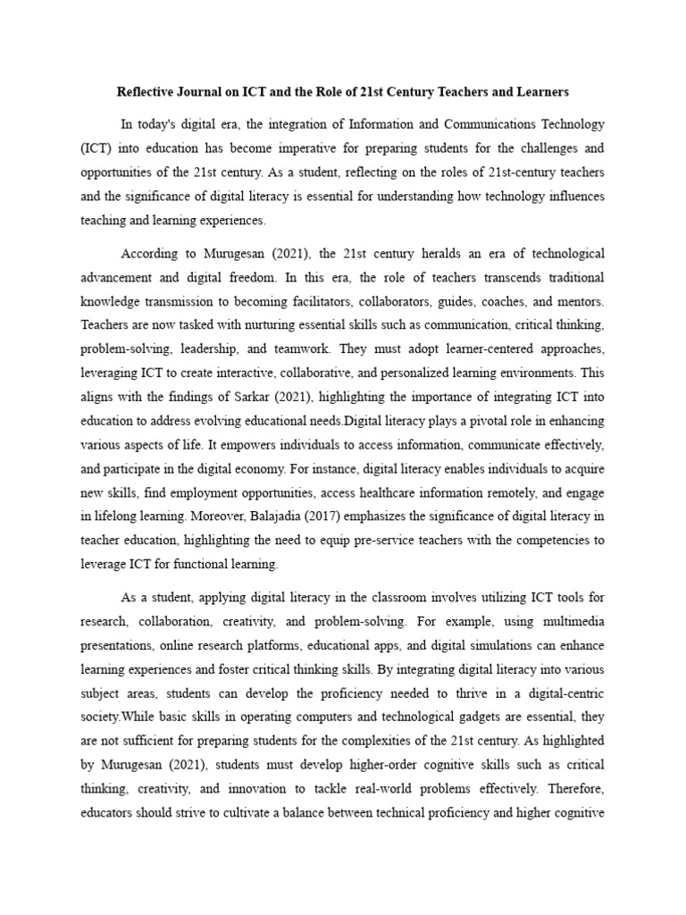 Reflective Journal On ICT and The Role of 21st Century Teachers and ...