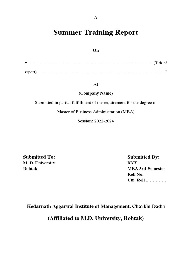 Summer Training Format MDU (MBA) | PDF