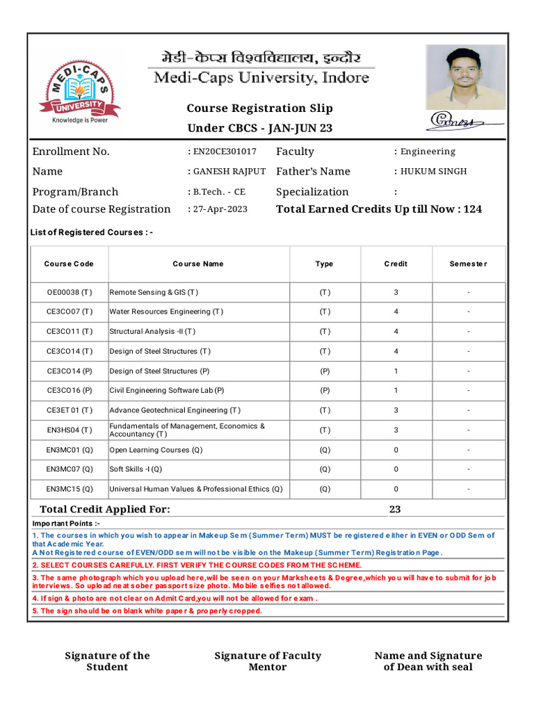 Course Register Ganesh Rajput Slip | PDF | Business | Science