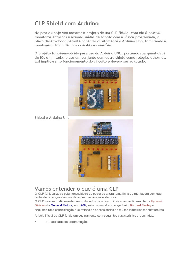 CLP Shield Com Arduino | PDF | Controlador lógico programável | Relé