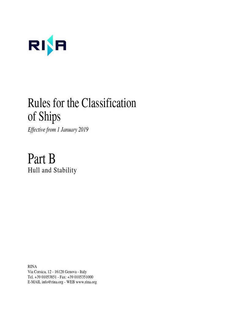 RINA Rules 2019 Part B - Hull and Stability | PDF | Shipping