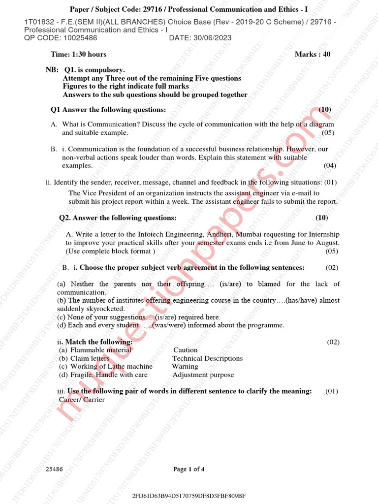 Be First Year Engineering Semester 2 2023 May Professional ...