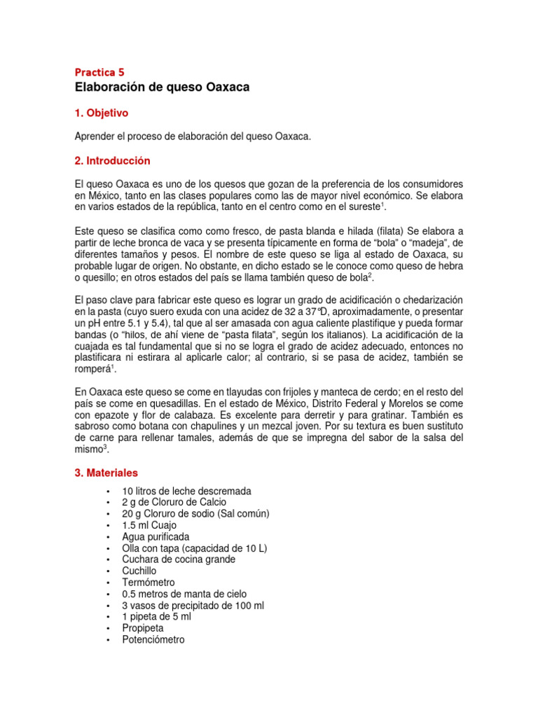 Practica 5. Queso Oaxaca | PDF | Queso | Productos lácteos