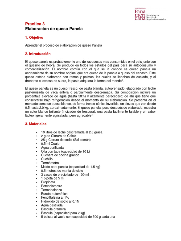 Practica 3.panela | PDF | Queso | Leche