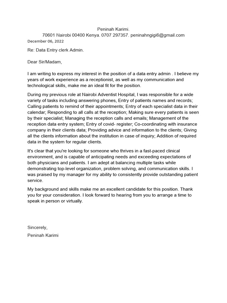Cover Letter Peninah Ngigi | PDF | Business
