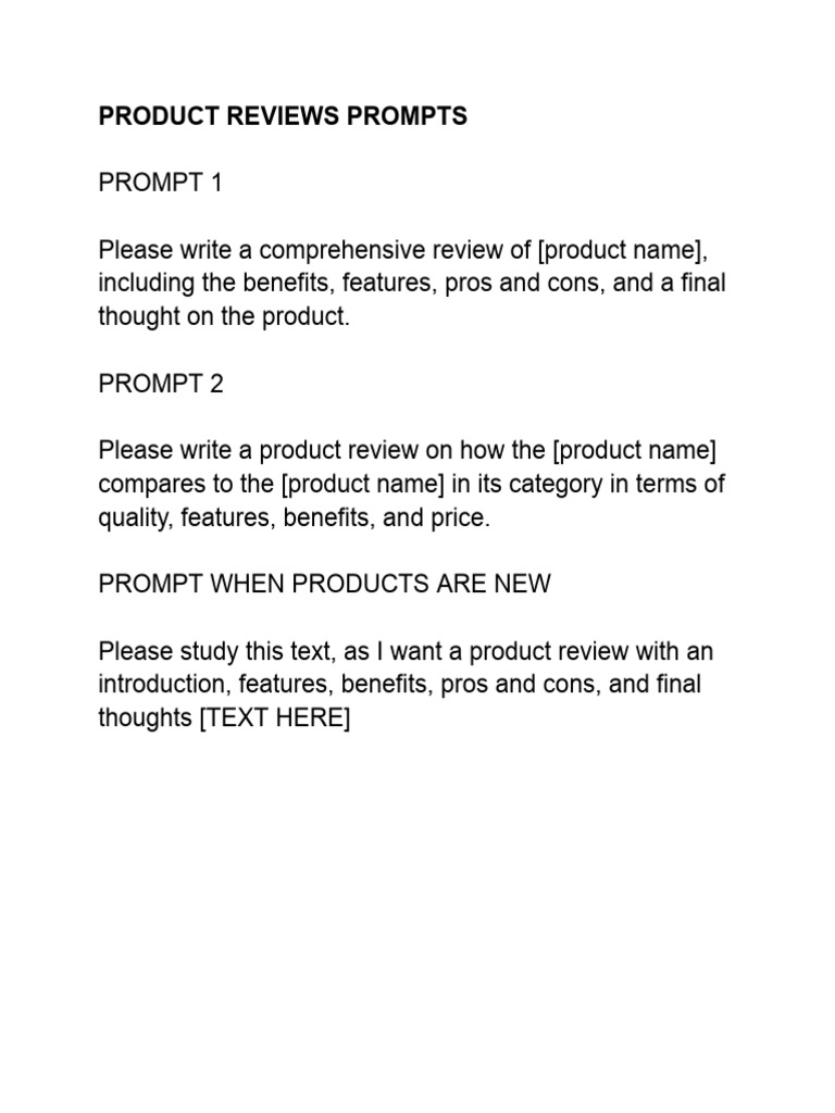 Product Review Writing Prompts | PDF | Business