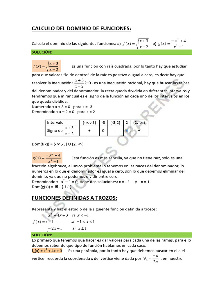 Calculo Del Dominio de Funciones | PDF | Función continua | Funciones y mapeos
