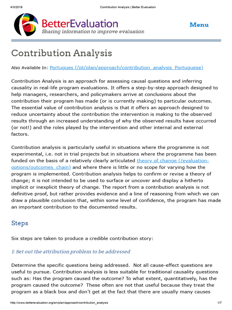 Contribution Analysis - Better Evaluation | PDF | Evidence | Evaluation