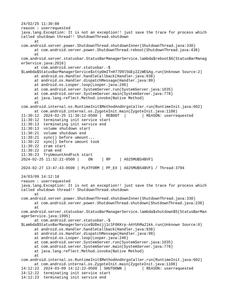 Android Shutdown and Reboot Logs | PDF | Java (Programming Language ...