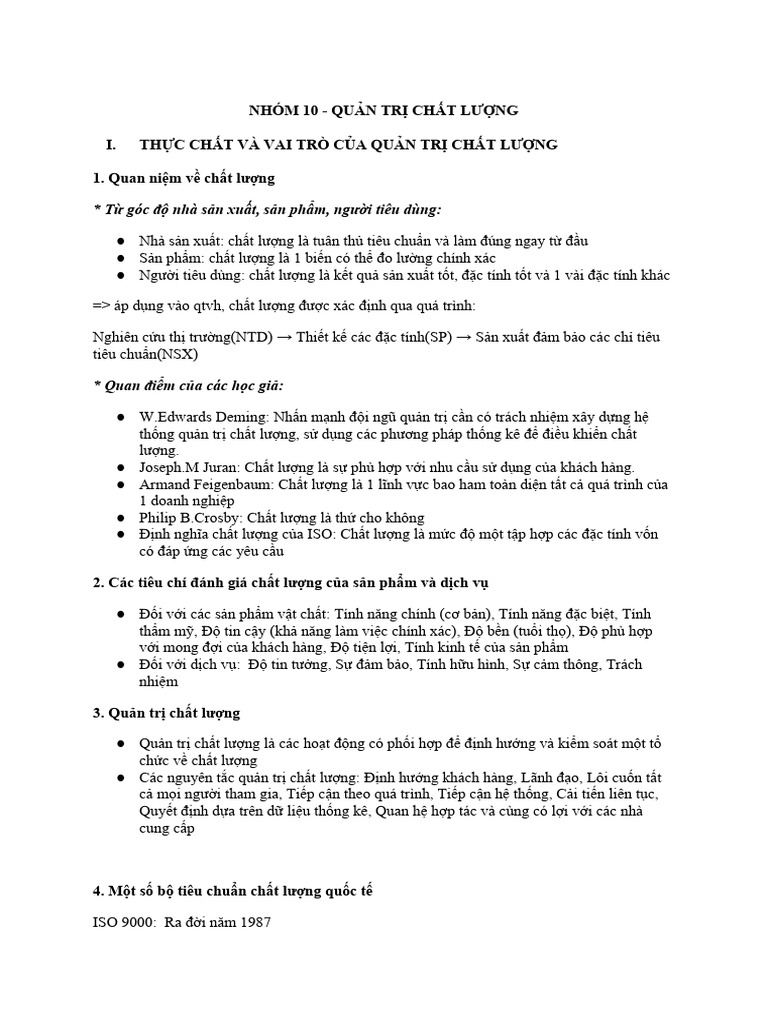 QTVH 2 - Chương 10 - Quản Trị Chất Lượng | PDF