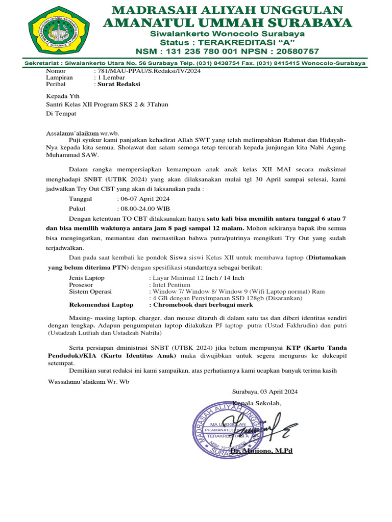 Surat Redaksi Laptop | PDF