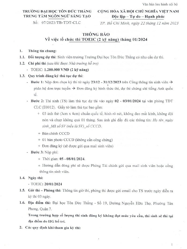 TB Thi Ta QT T 1 2024 Toeic (20231225 - 022128 - 892) | PDF TB Thi Ta QT T 1 2024 Toeic (20231225 - 022128 - 892) | PDF