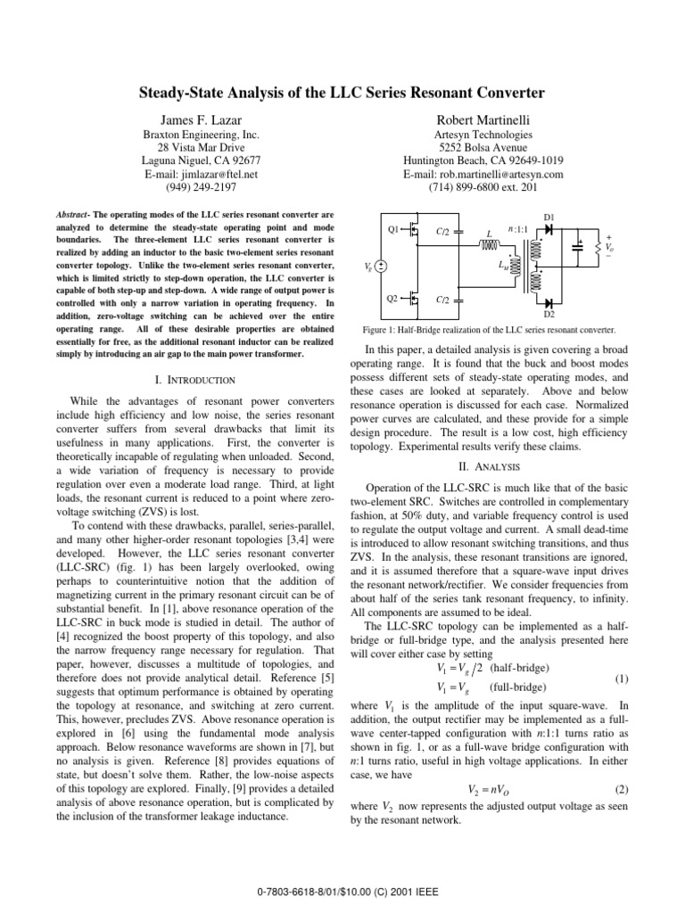 Steady-State Analysis of The LLC Series Resonant Converter | PDF | Resonance | Electronic ...