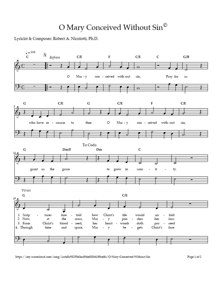 O Mary Conceived Without Sin | PDF