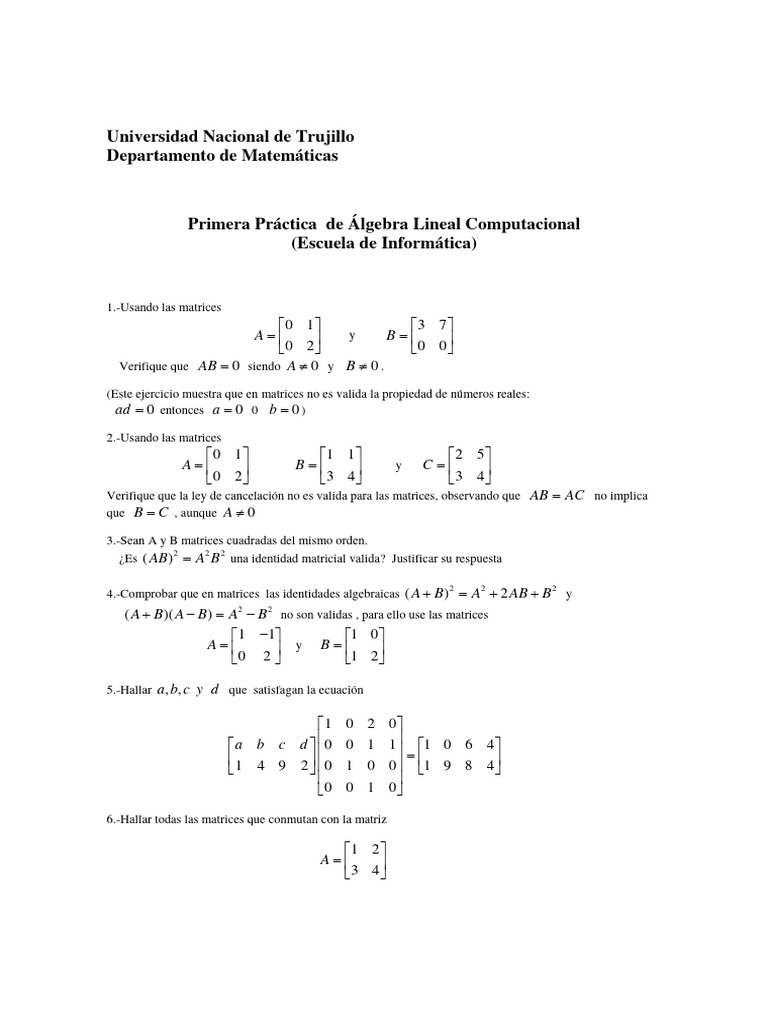 Practica de Matrices - 20010-II - Informatica | PDF | Matriz ...